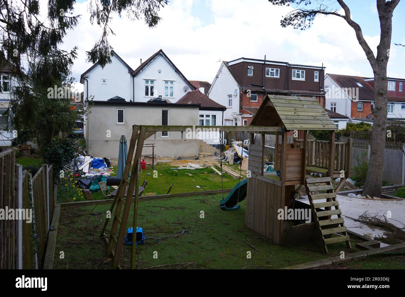 house construction. New and modern house construction. Rubbles and ...