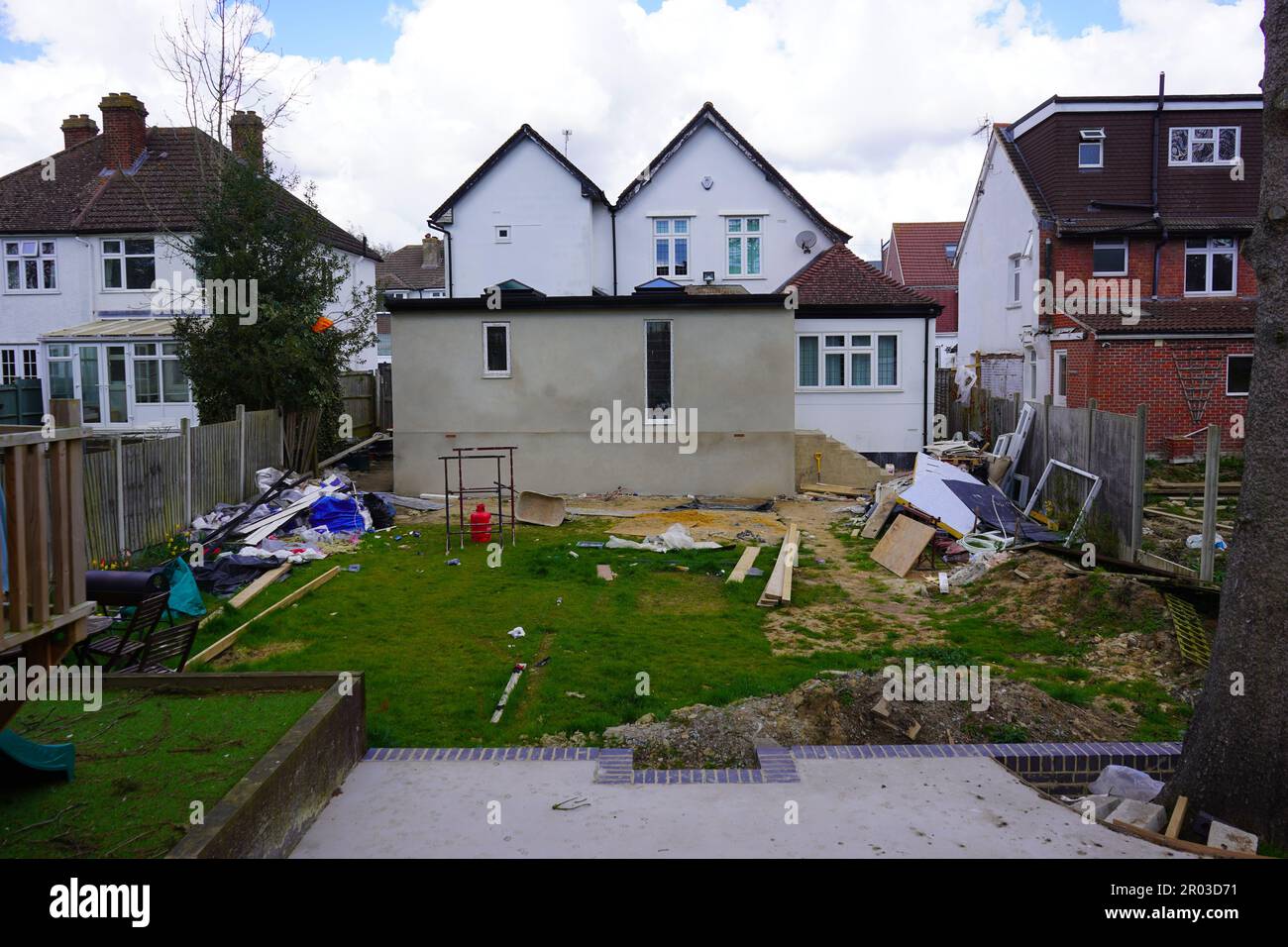 house construction. New and modern house construction. Rubbles and ...