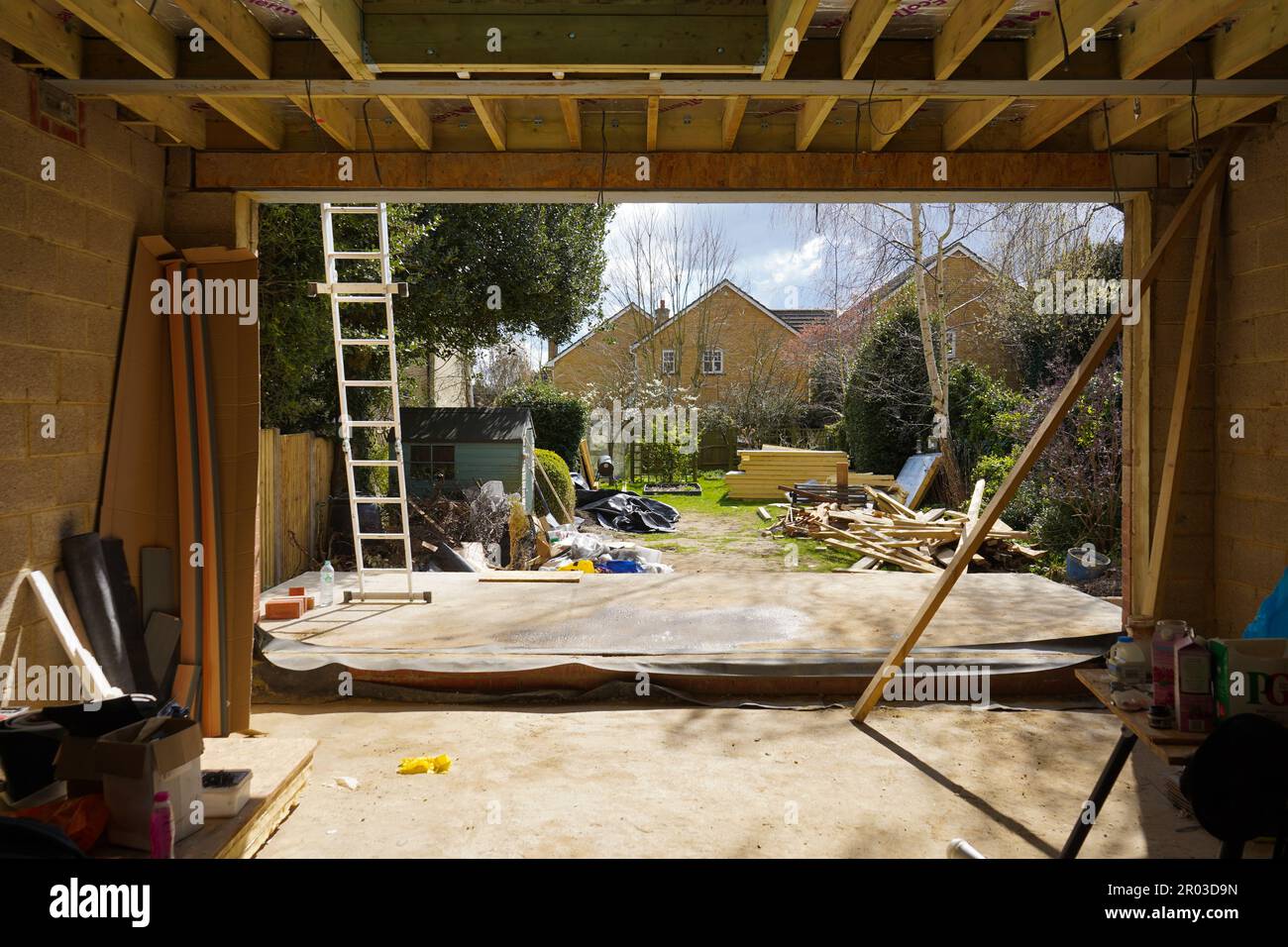house construction. New and modern house construction. Rubbles and ...