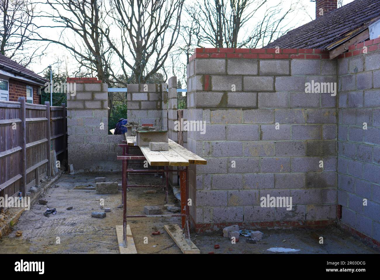 house construction. New and modern house construction. Rubbles and ...