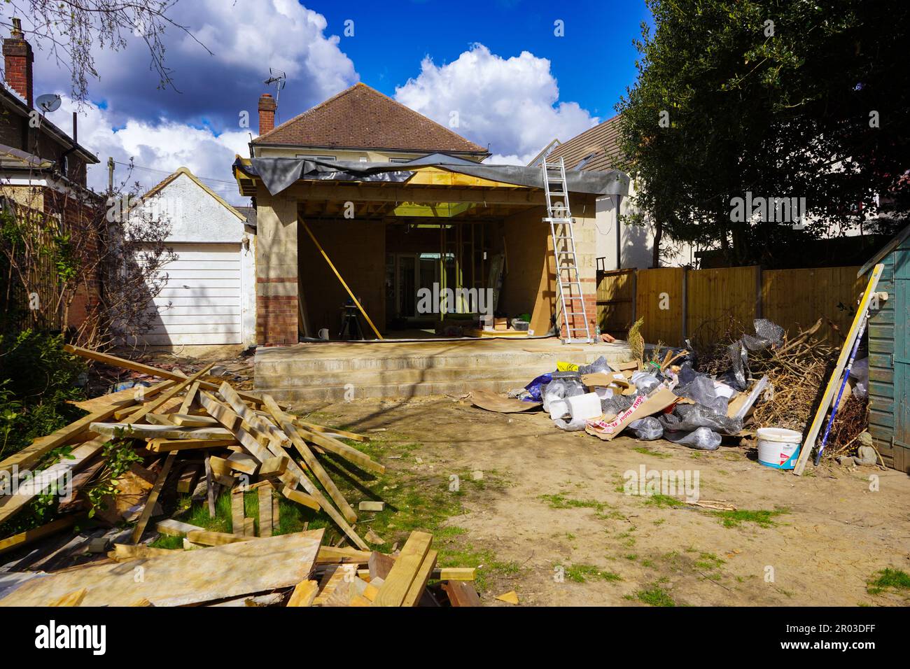 house construction. New and modern house construction. Rubbles and ...