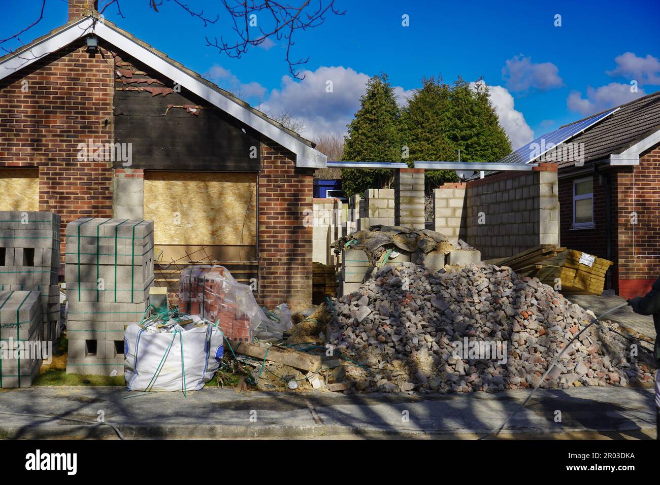 house construction. New and modern house construction. Rubbles and ...