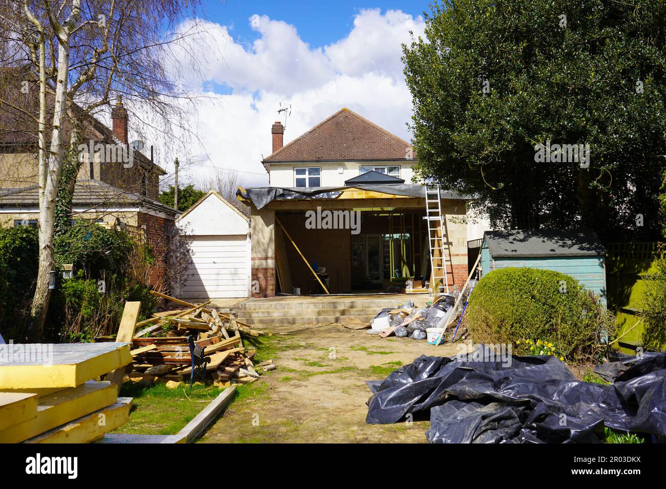 house construction. New and modern house construction. Rubbles and ...