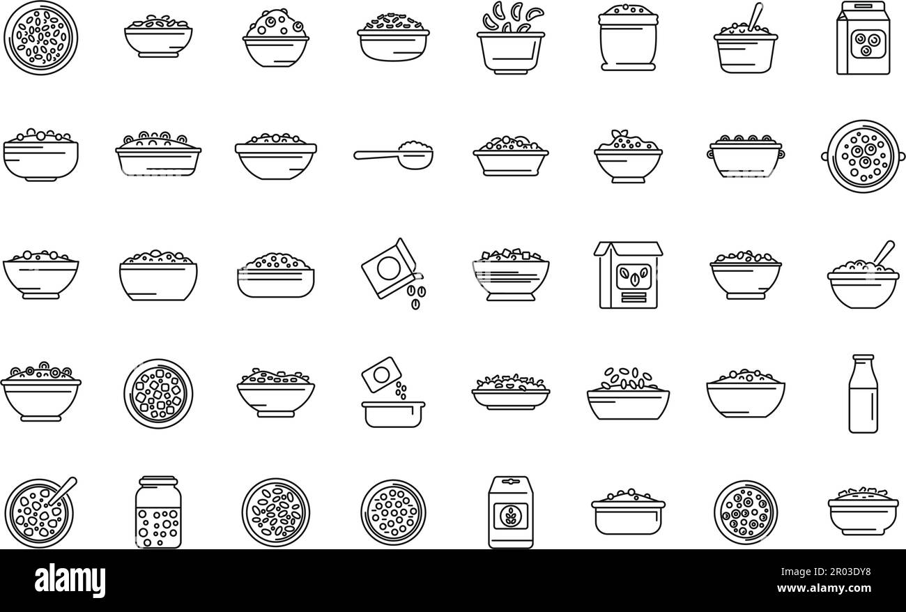 Breakfast cereal icons set outline vector. Granola snack. Bar cereal ...