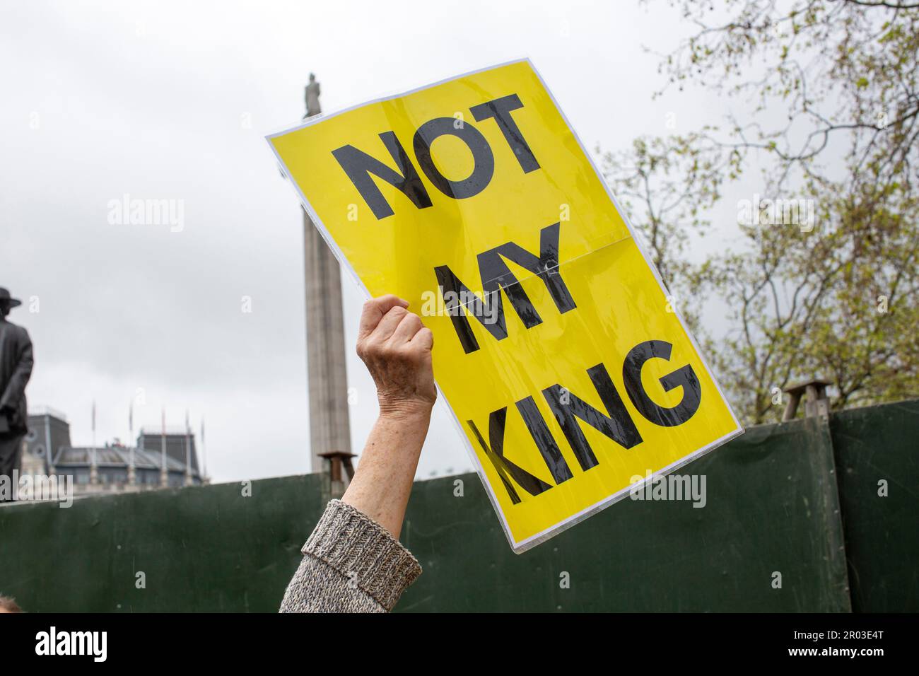London, UK. 6 May, 2023. Anti-monarchy protesters organised by Republic ...