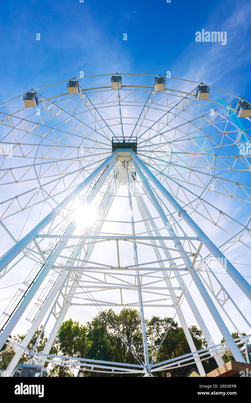 Ferris wheel in an amusement park. Bottom view. Kaliningrad region ...