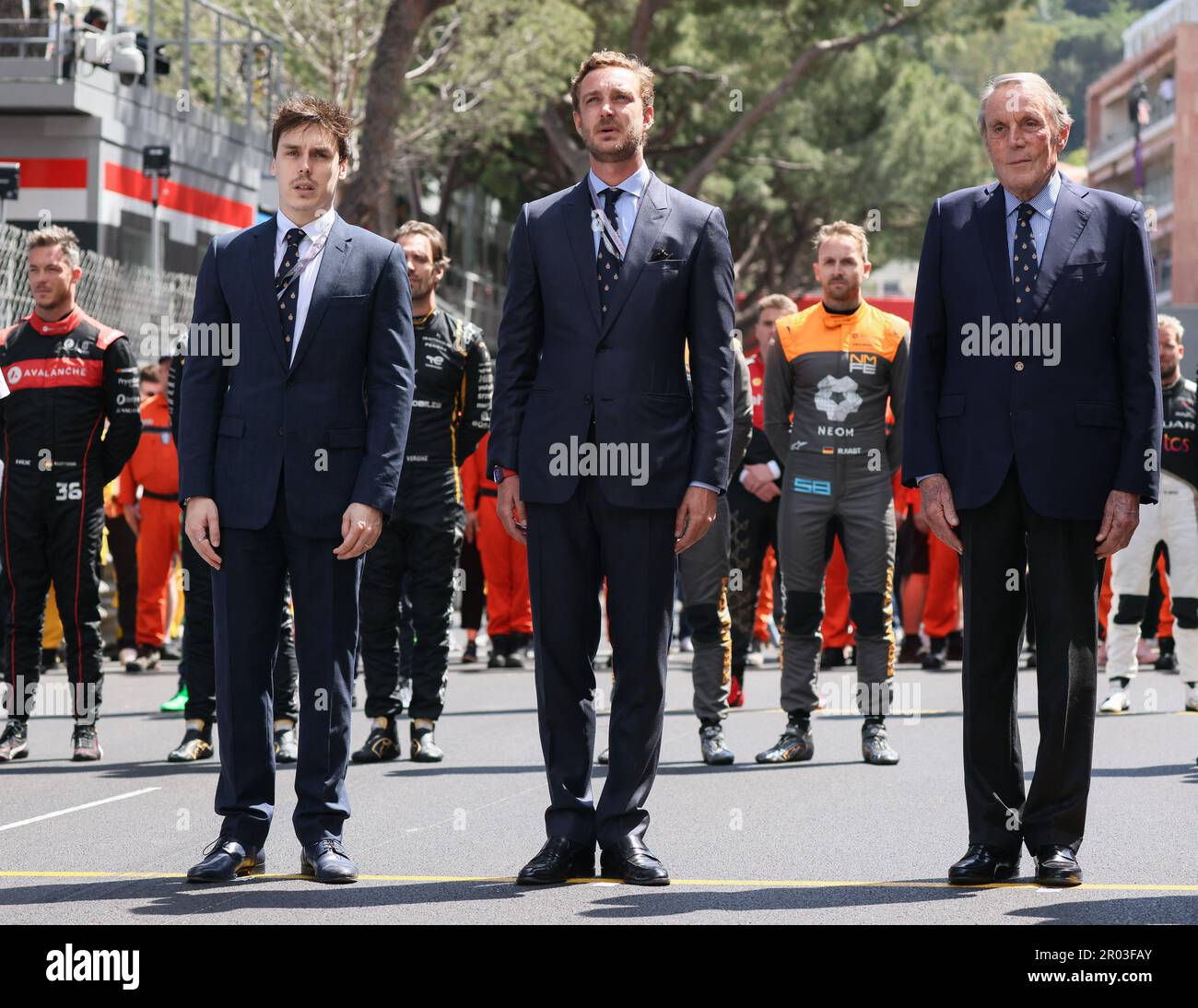 Pierre Casiraghi and Louis Ducruet pose along the grid lane during the ...