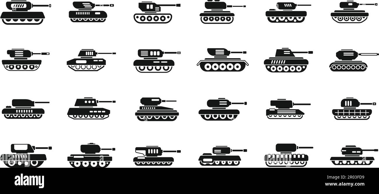 Battle tank icons set simple vector. War combat. Military army Stock ...