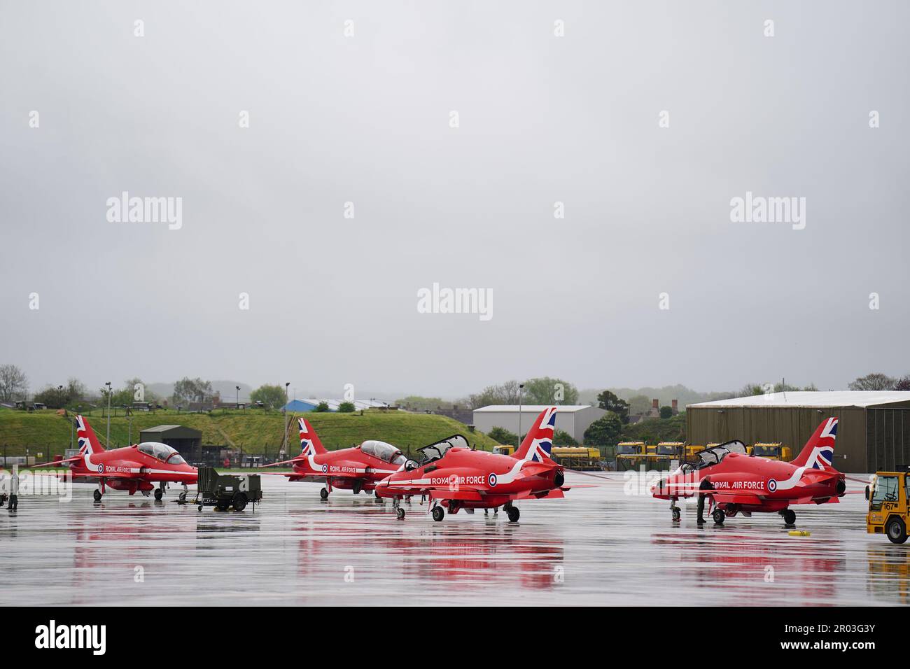 RAF Hawks of the Red Arrows display team, sit on the tarmac at RAF ...