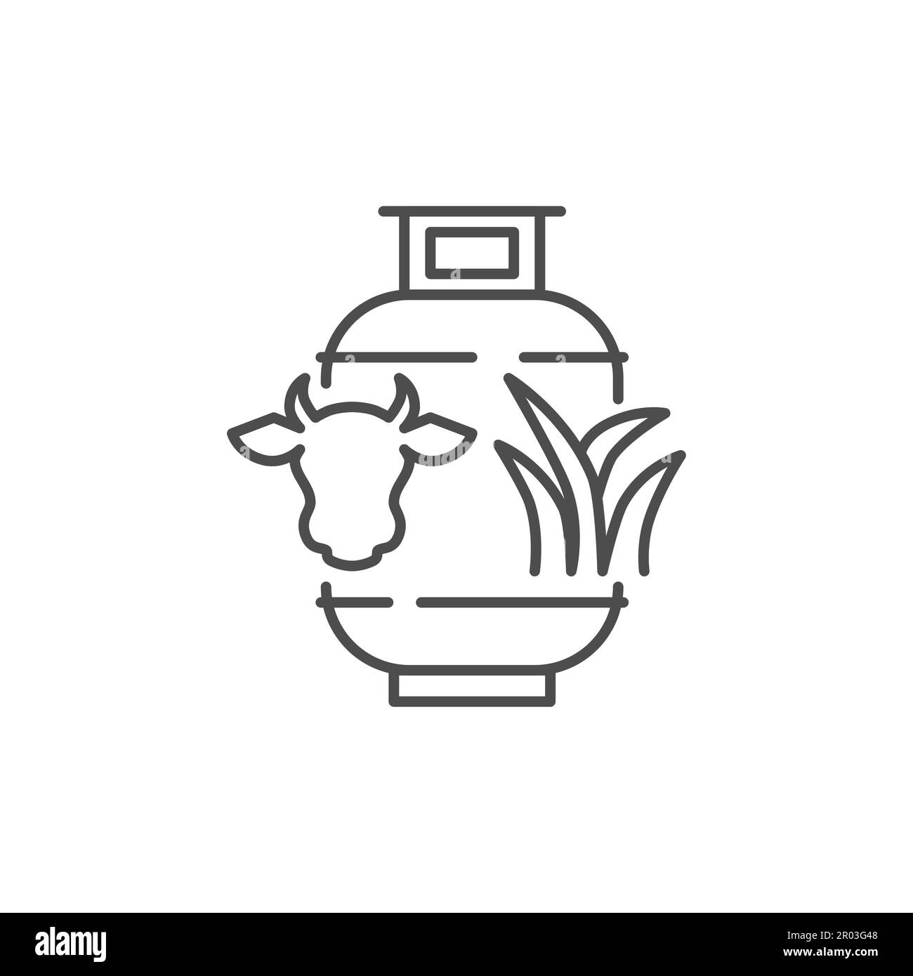 Biogas related vector linear icon. Gas cylinders icon with cow head and ...