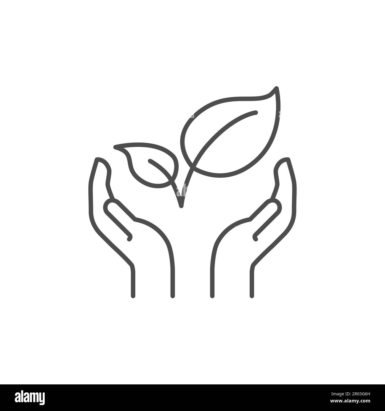 Plant in hand related vector linear icon. Greening line icon ...