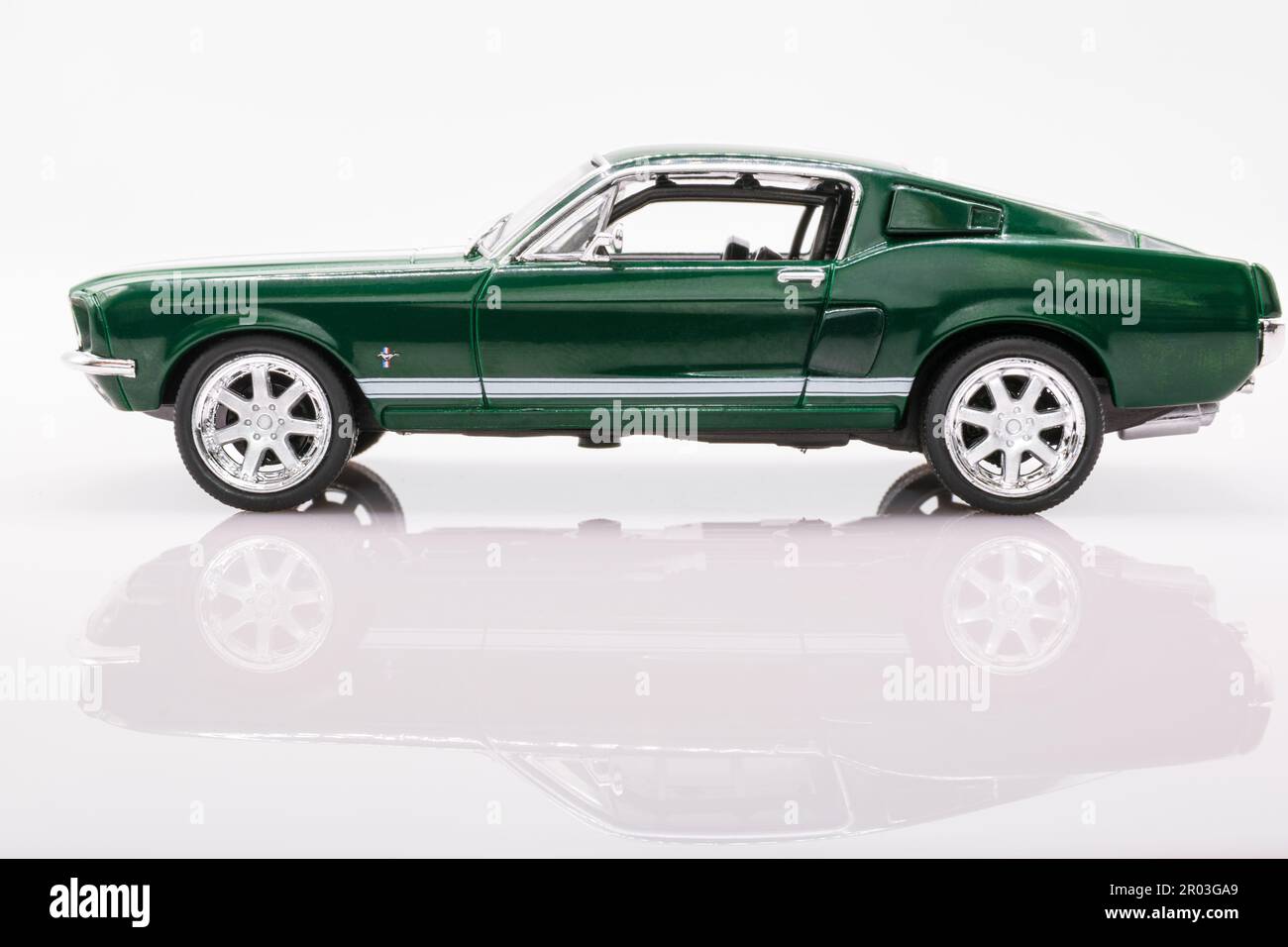 Fast & Furious Ford Mustang Fastback 1:43 model car, side view, white ...