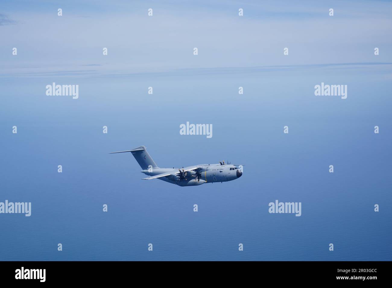 A Royal Air Force A400M Atlas aircraft, flying out of RAF Brize Norton ...