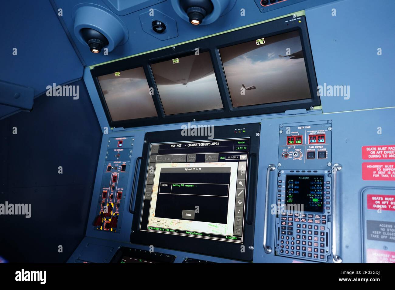 A view on screens inside an Royal Air Force (RAF) Voyager of an RAF ...