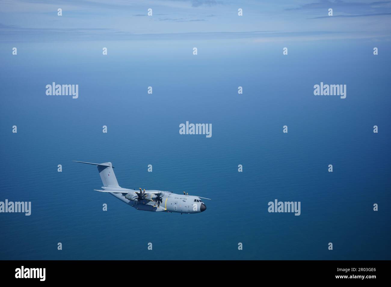 A Royal Air Force A400M Atlas aircraft, flying out of RAF Brize Norton ...