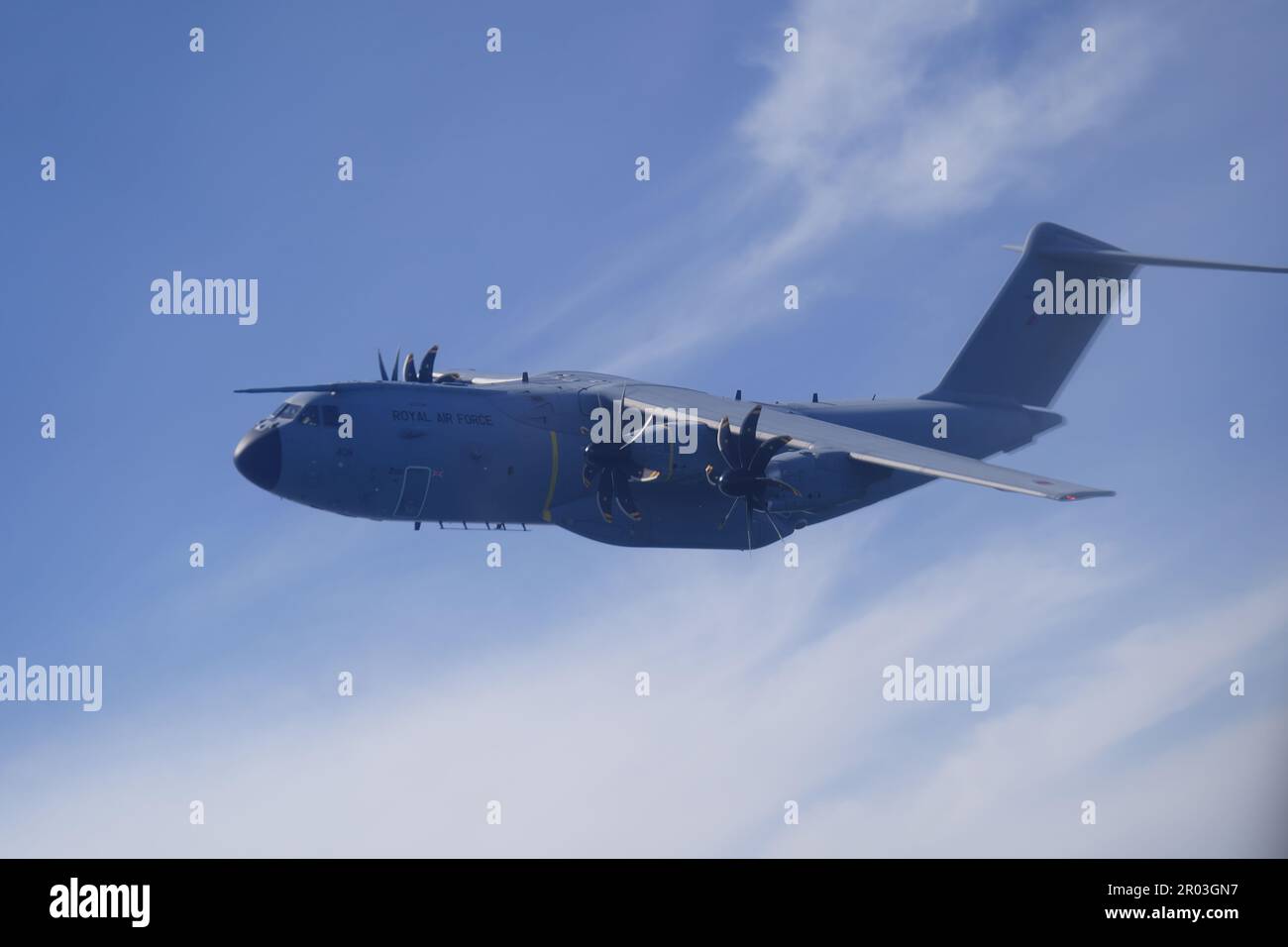 A Royal Air Force A400M Atlas aircraft, flying out of RAF Brize Norton ...