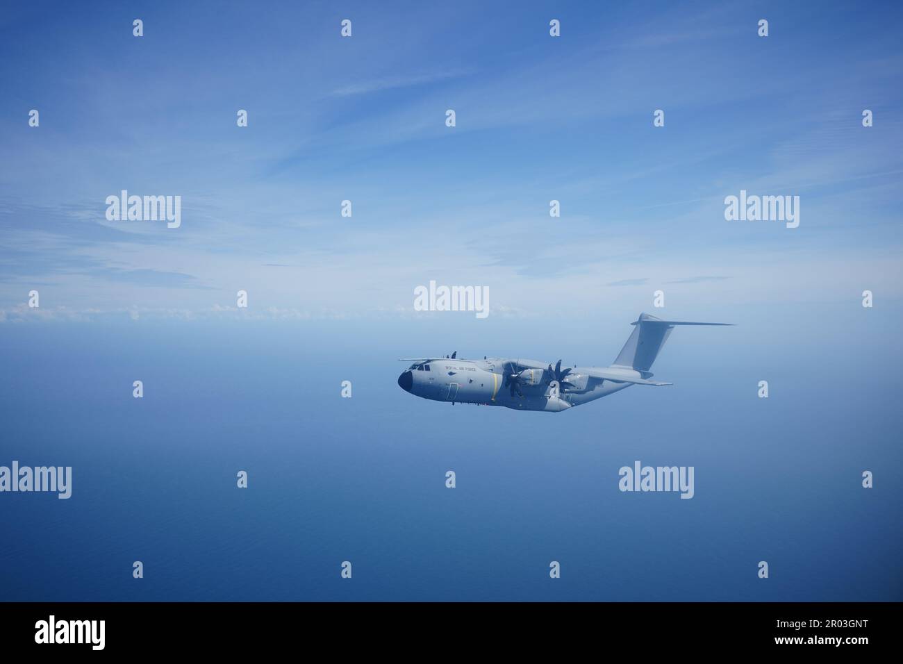 A Royal Air Force A400M Atlas aircraft, flying out of RAF Brize Norton ...