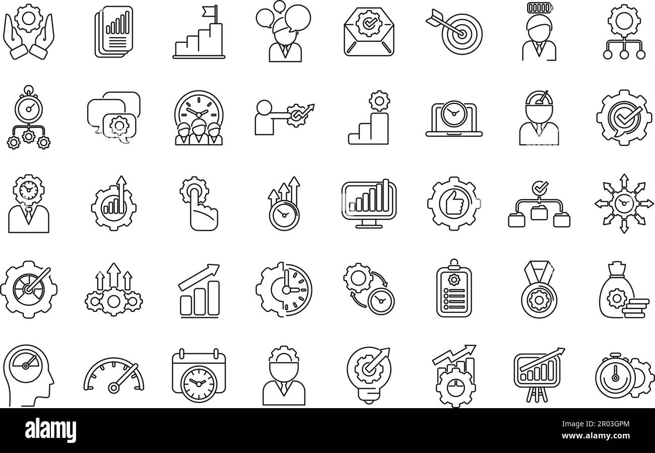 Productivity icons set outline vector. Increase production. Work ...