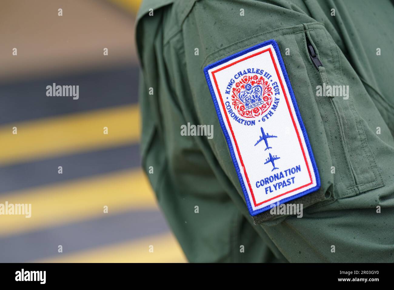 A commemorative patch on the uniform of Squadron leader Mike Willers ...