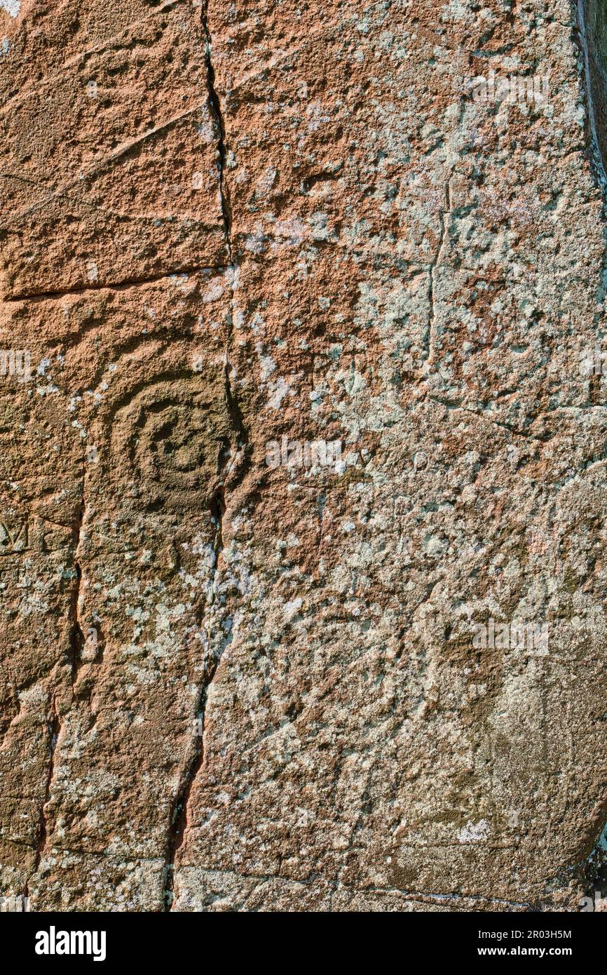 Etchings on Long Meg standing stone at the Long Meg and her Daughters ...