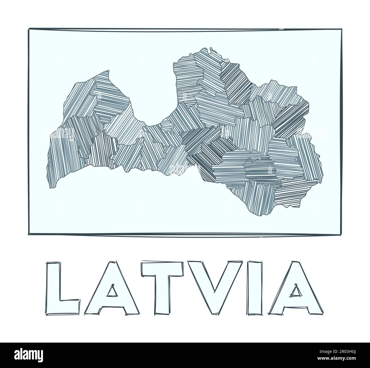 Sketch map of Latvia. Grayscale hand-drawn map of the country. Filled ...