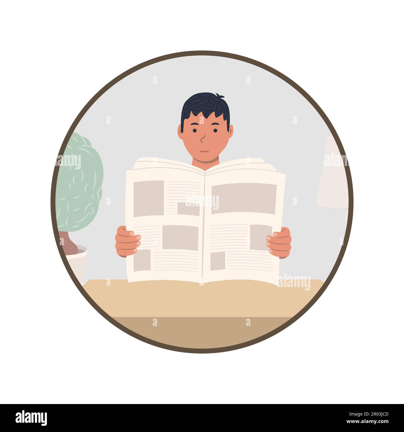 Avatar of a young guy who reads a newspaper at the table, reading the ...
