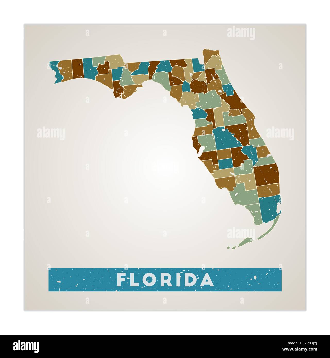 Florida map. US state poster with regions. Old grunge texture. Shape of ...