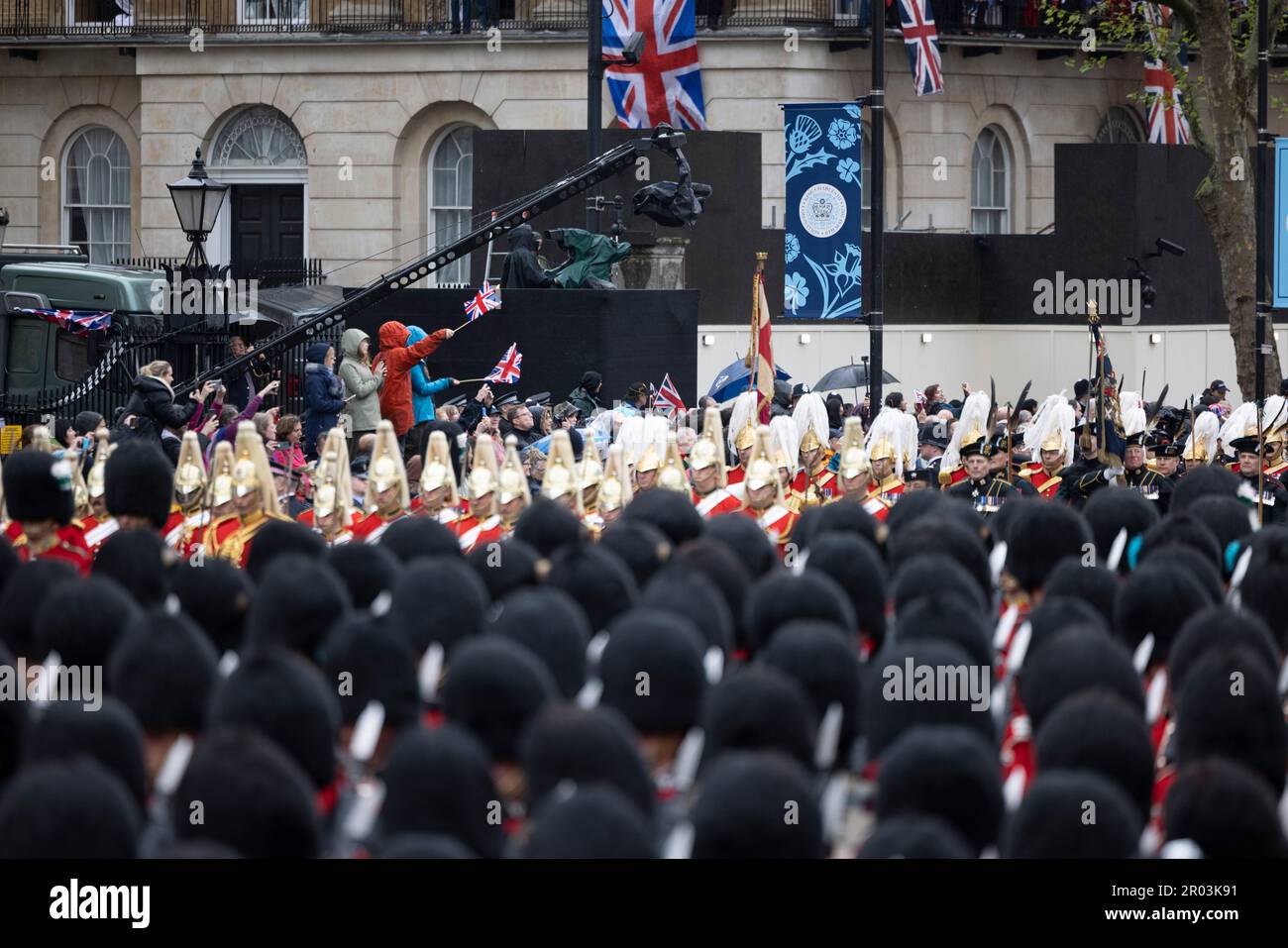 London, UK. 06th May, 2023. Royal fans are seen waving Union Jack flags ...