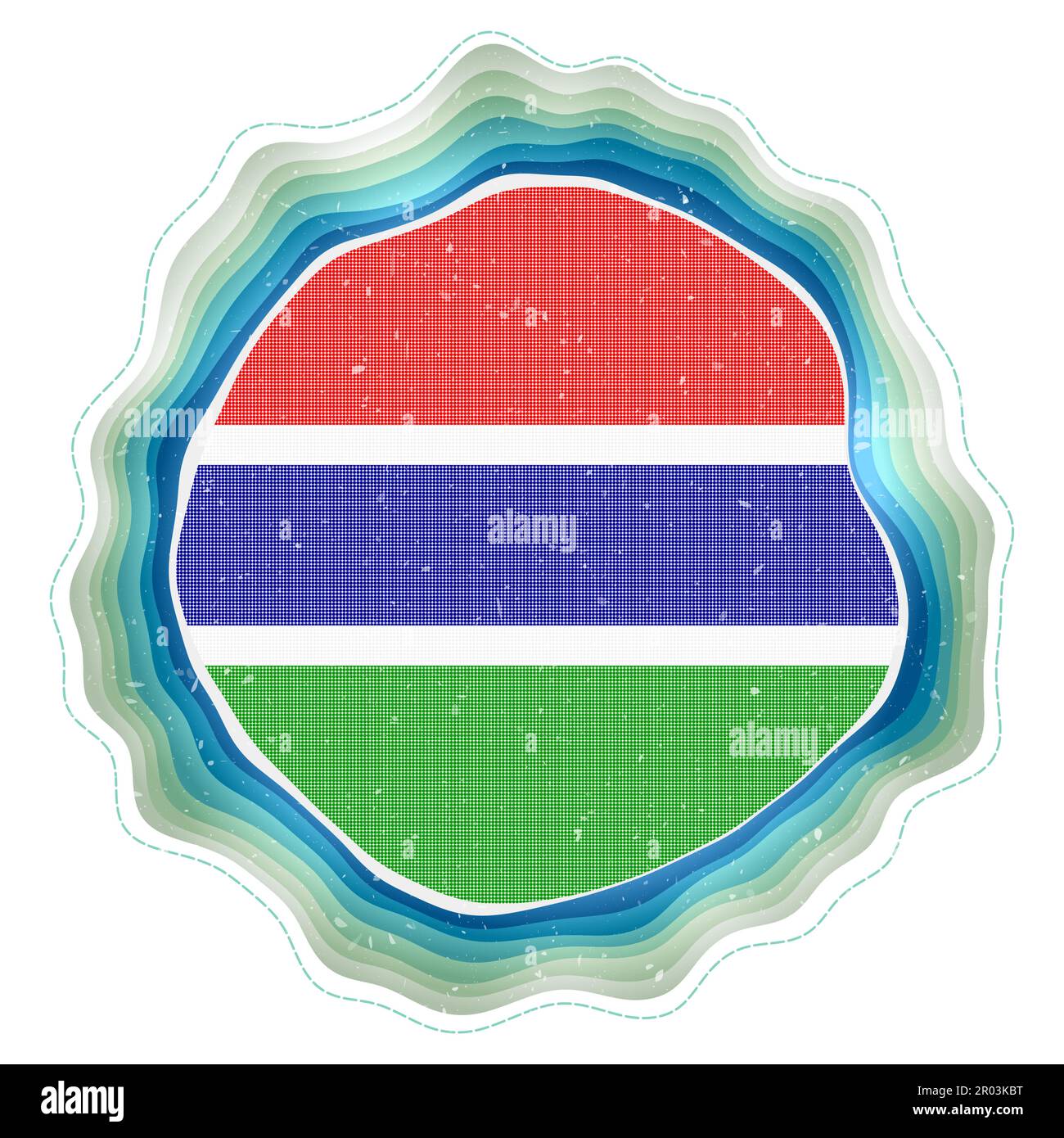 Gambia flag in frame. Badge of the country. Layered circular sign around Gambia flag. Powerful ...