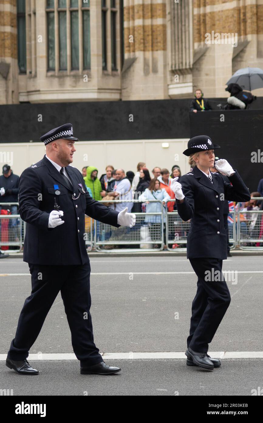 London, UK. 6th May, 2023. Police Tend Fallen Comrade at Coronation of ...