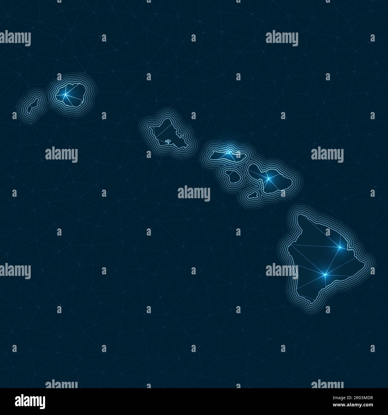 Hawaii network map. Abstract geometric map of the island. Digital ...
