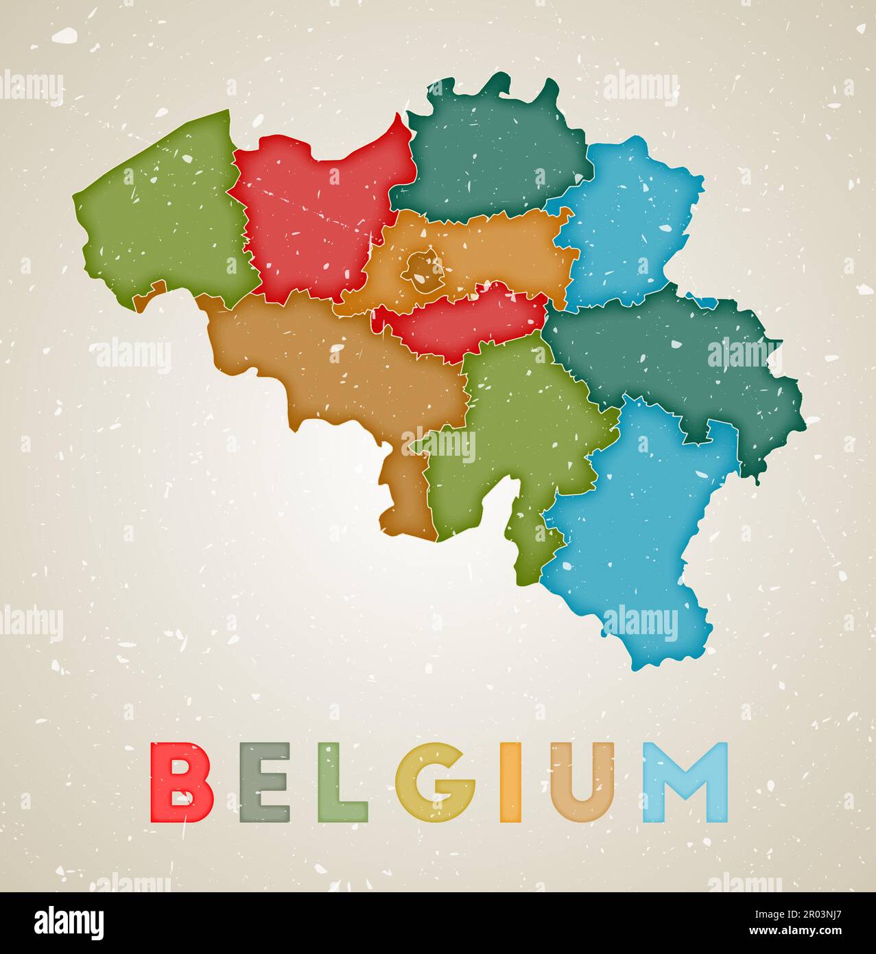 Belgium map. Country poster with colored regions. Old grunge texture ...