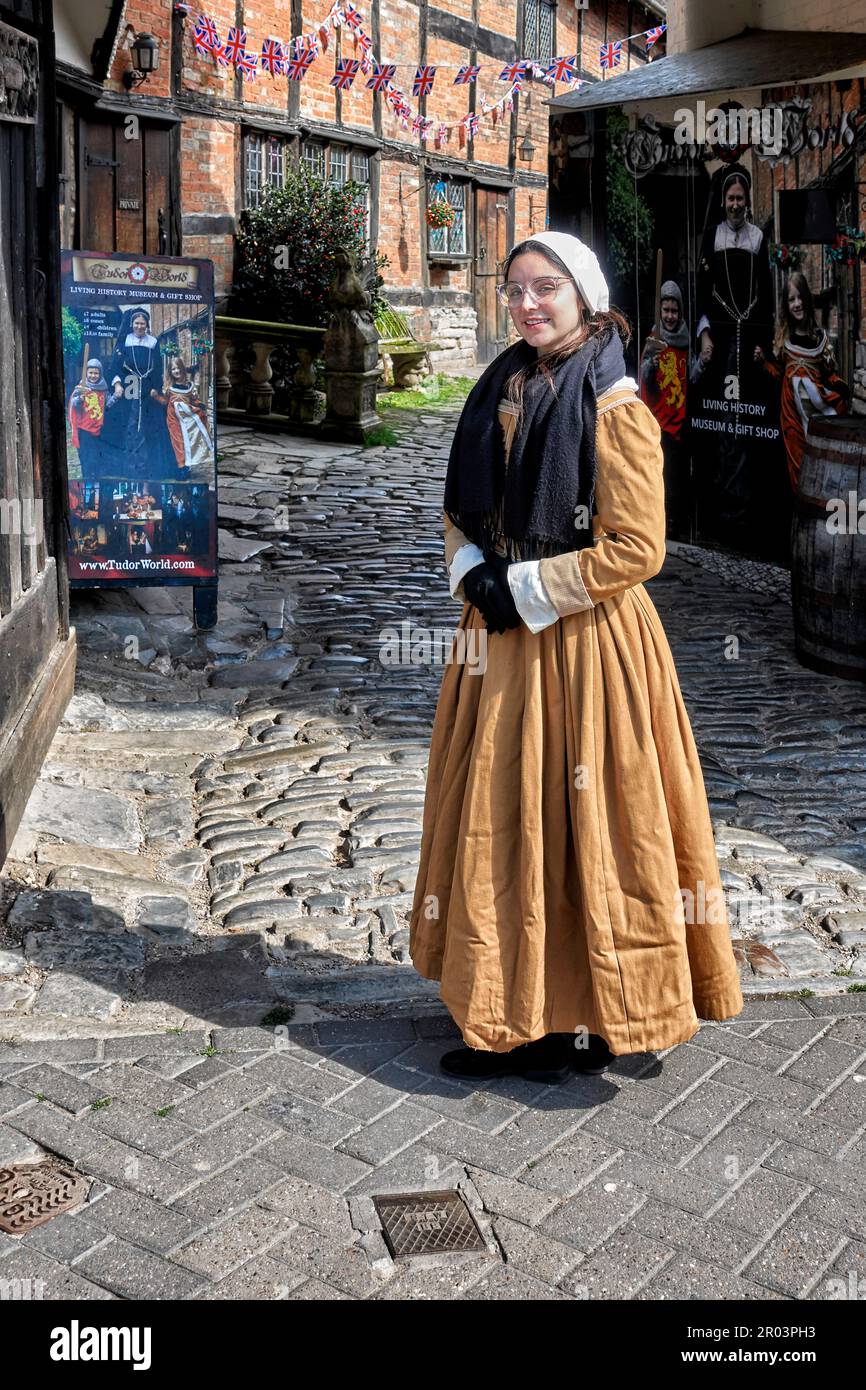 Tudor World museum with people wearing traditionally 16th century ...