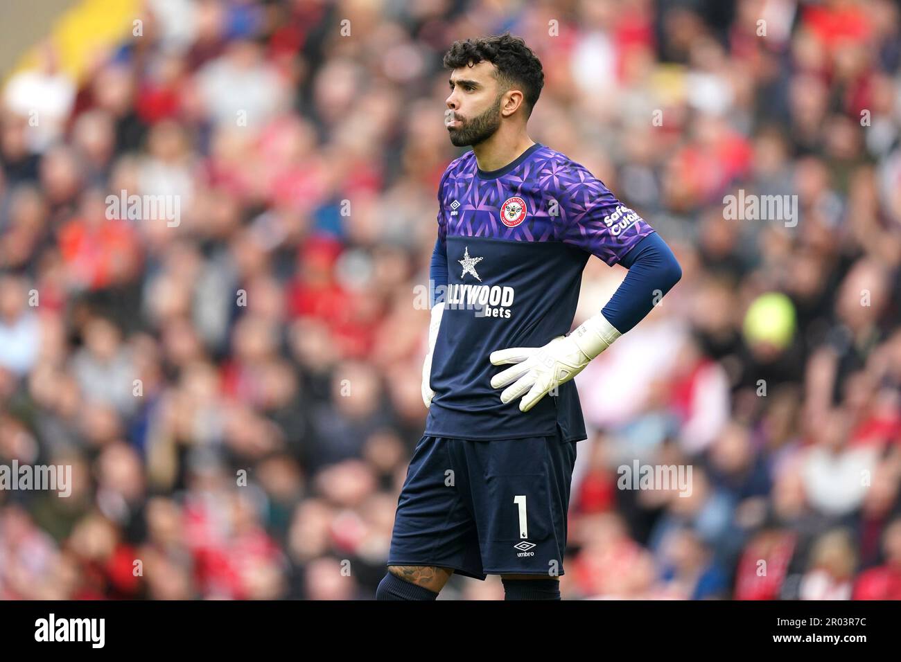 Brentford goalkeeper David Raya during the Premier League match at Anfield, Liverpool. Picture ...