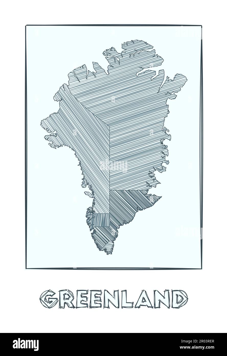Sketch map of Greenland. Grayscale hand-drawn map of the country ...