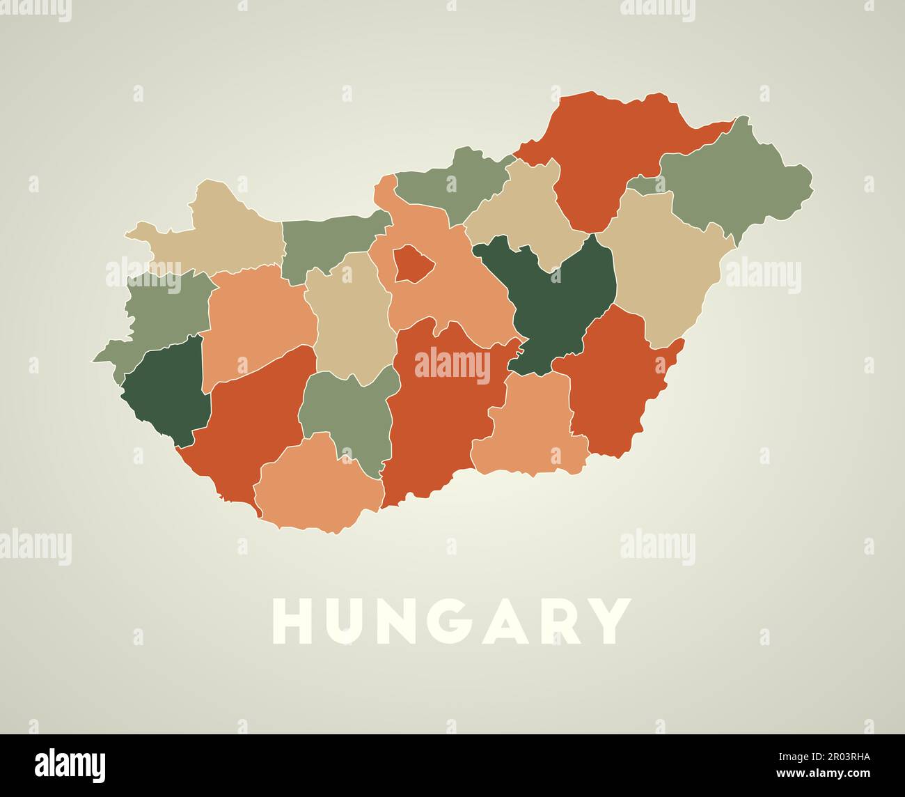 Hungary poster in retro style. Map of the country with regions in ...