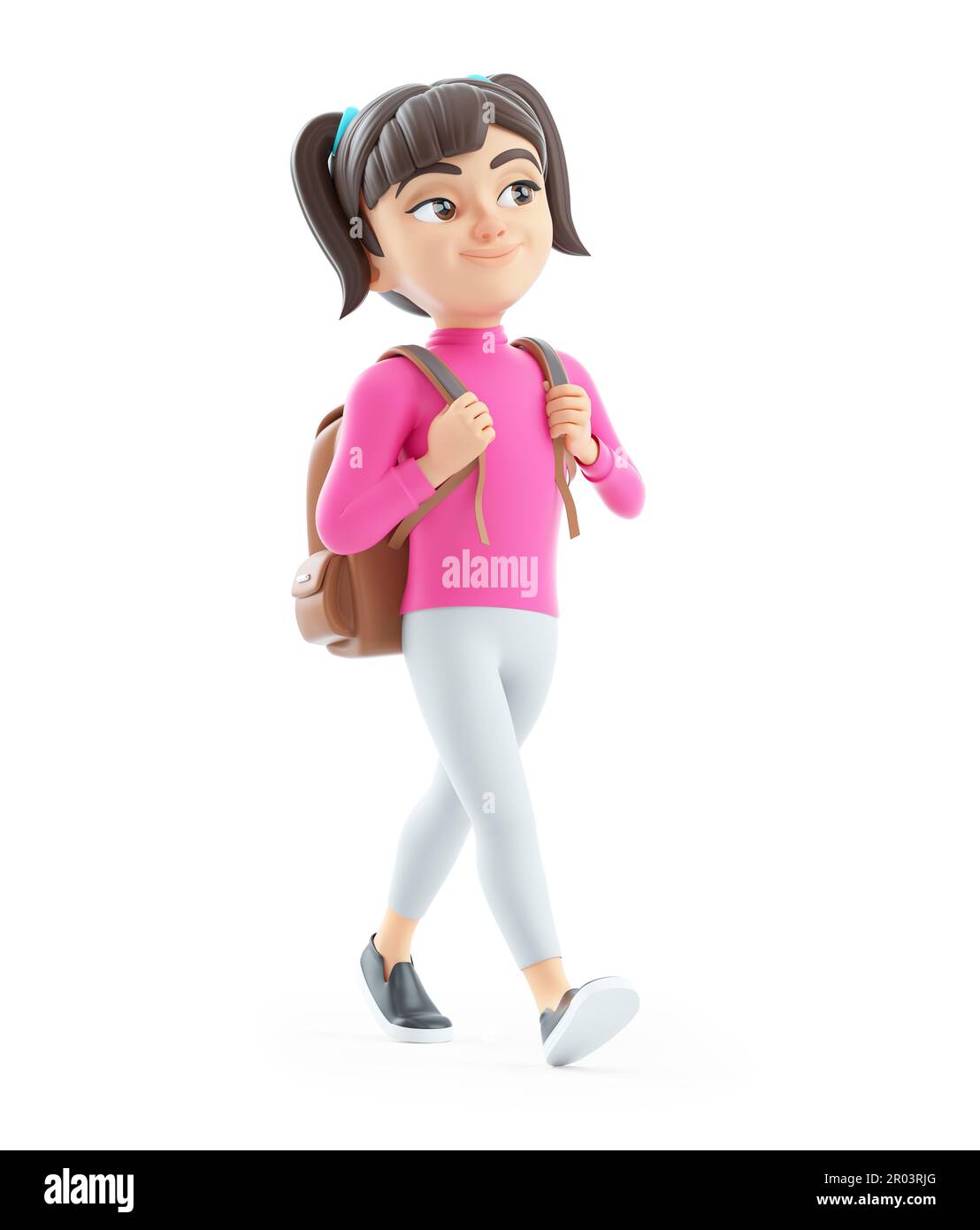 3d happy girl going to school, illustration isolated on white ...
