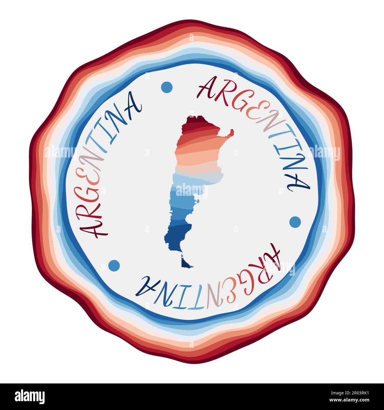 Argentina badge. Map of the country with beautiful geometric waves and ...