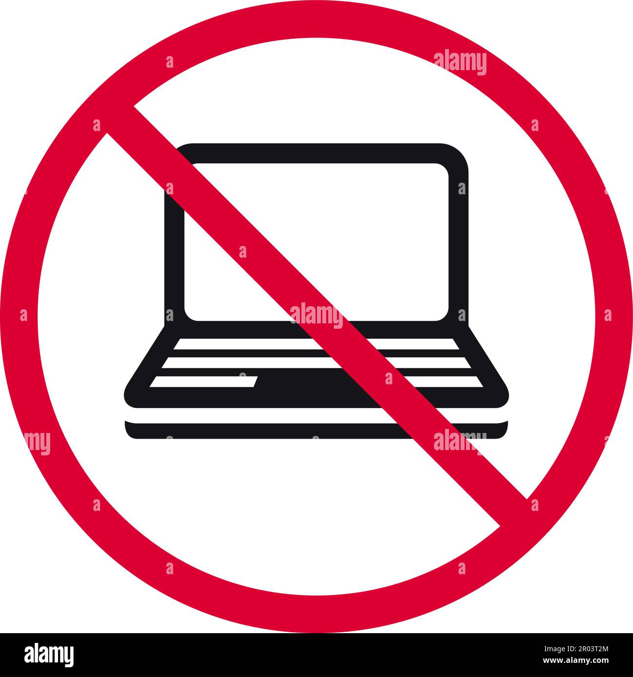 No laptop prohibited sign, no computer forbidden modern round sticker ...