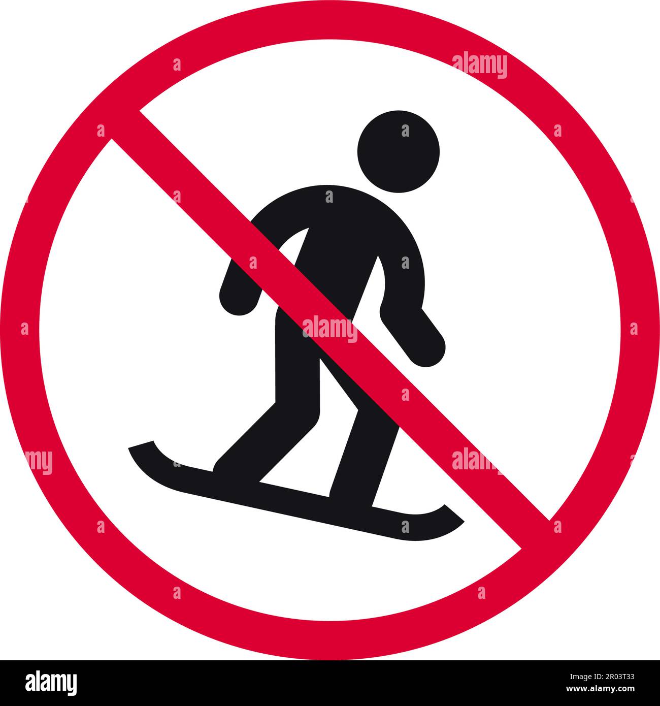 No snowboarding prohibited sign, no snowboarder forbidden modern round ...