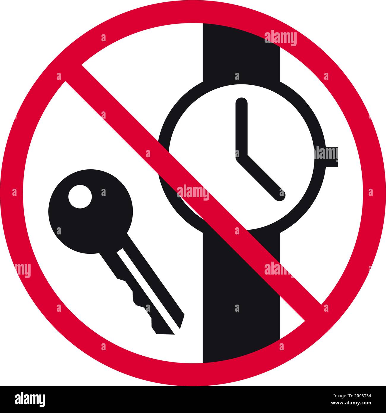 No metal articles or watches prohibited sign, forbidden modern round ...