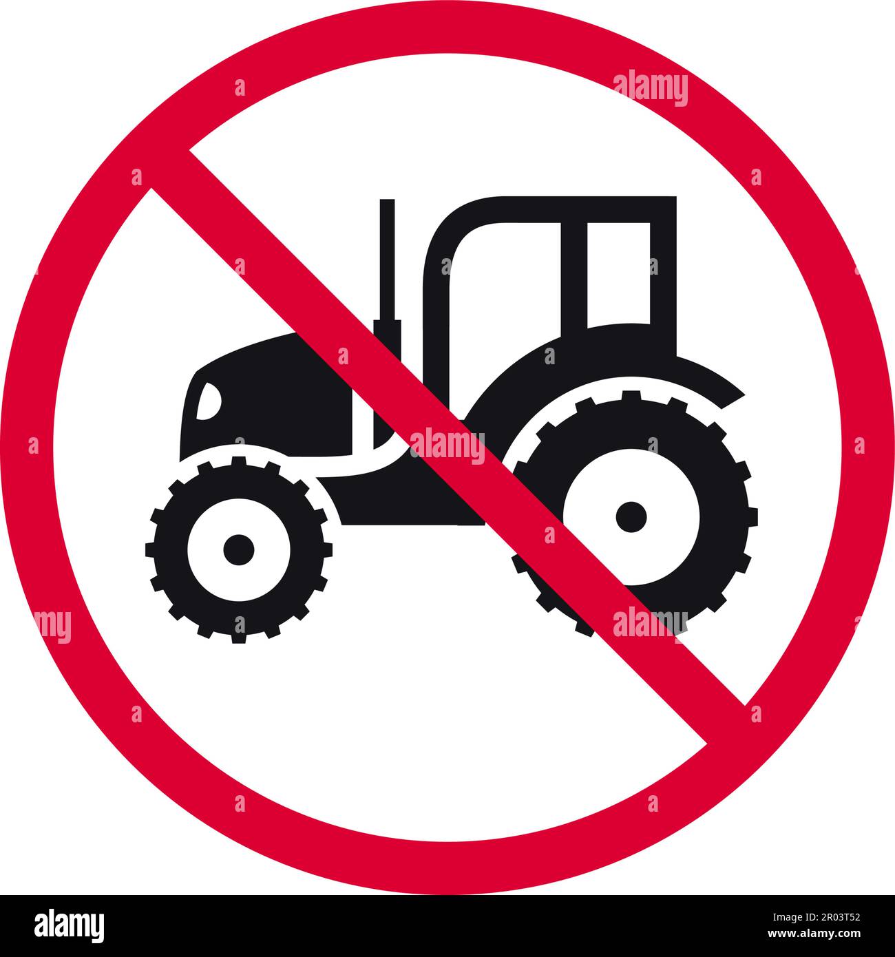No tractor prohibited sign, dump truck forbidden modern round sticker ...