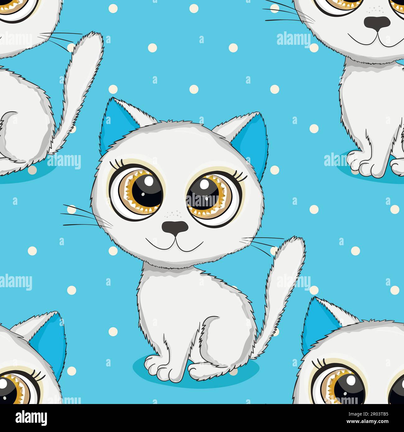 Seamless pattern with cute kitten print. Different scandy cats on color ...