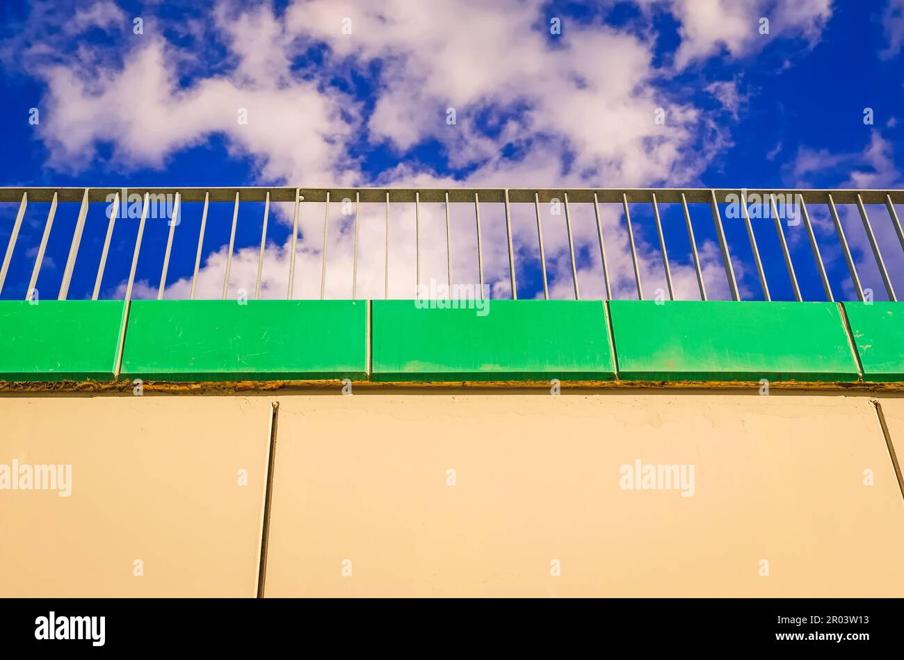 Architectural detail in the city. Railing of footbridge crossing the ...