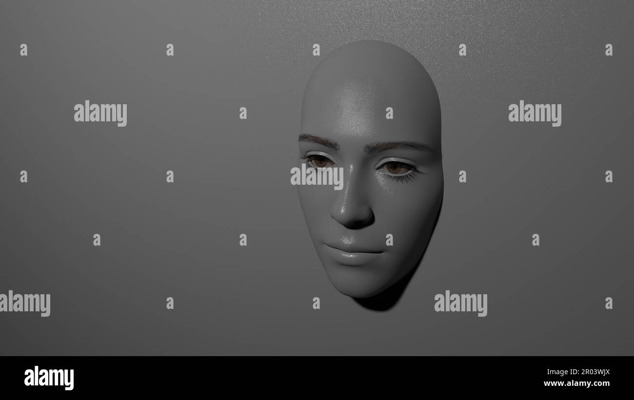 3d illustration. Human face sticking out of the gray background Stock ...