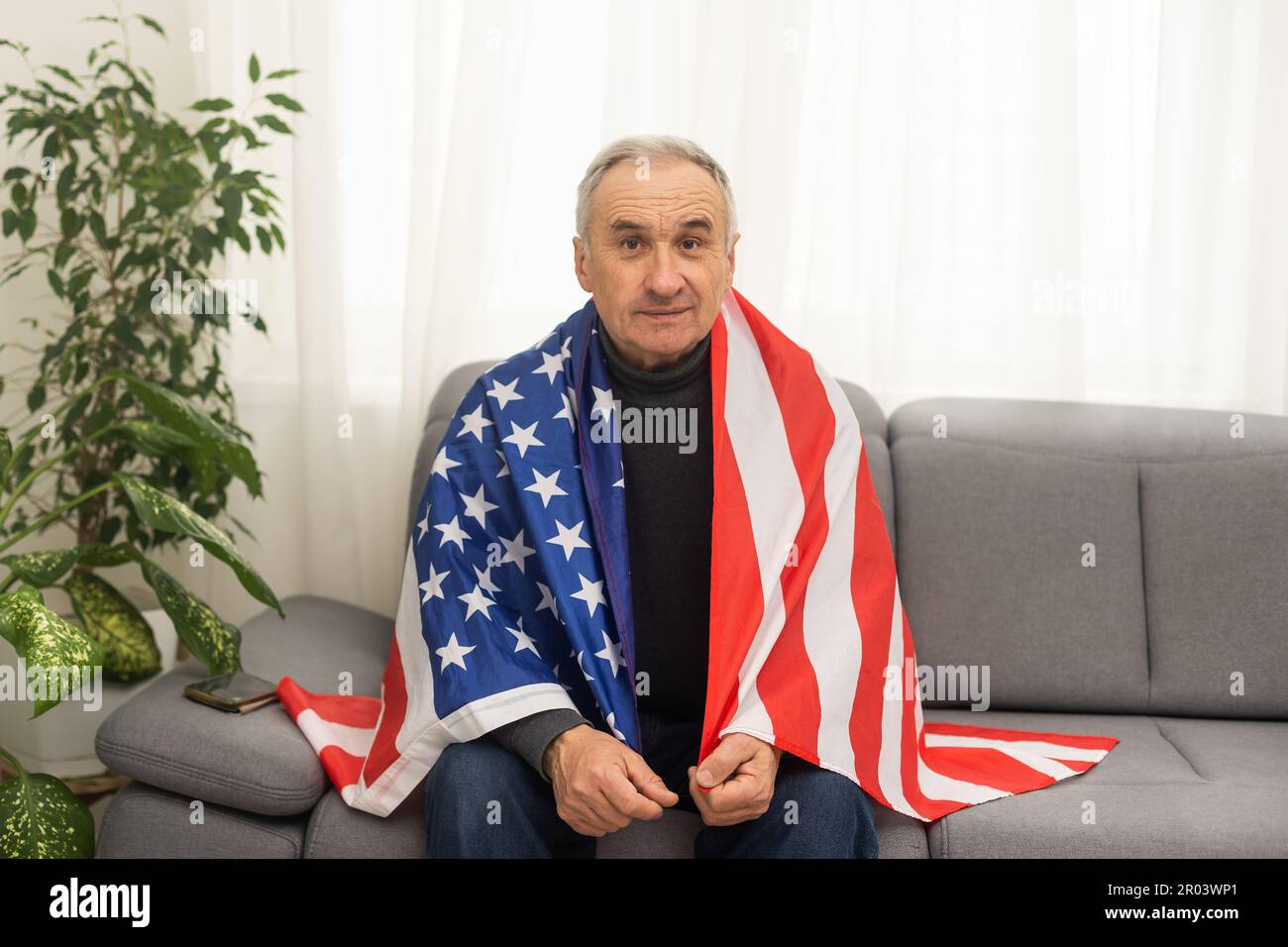 senior American man and an American flag Stock Photo - Alamy