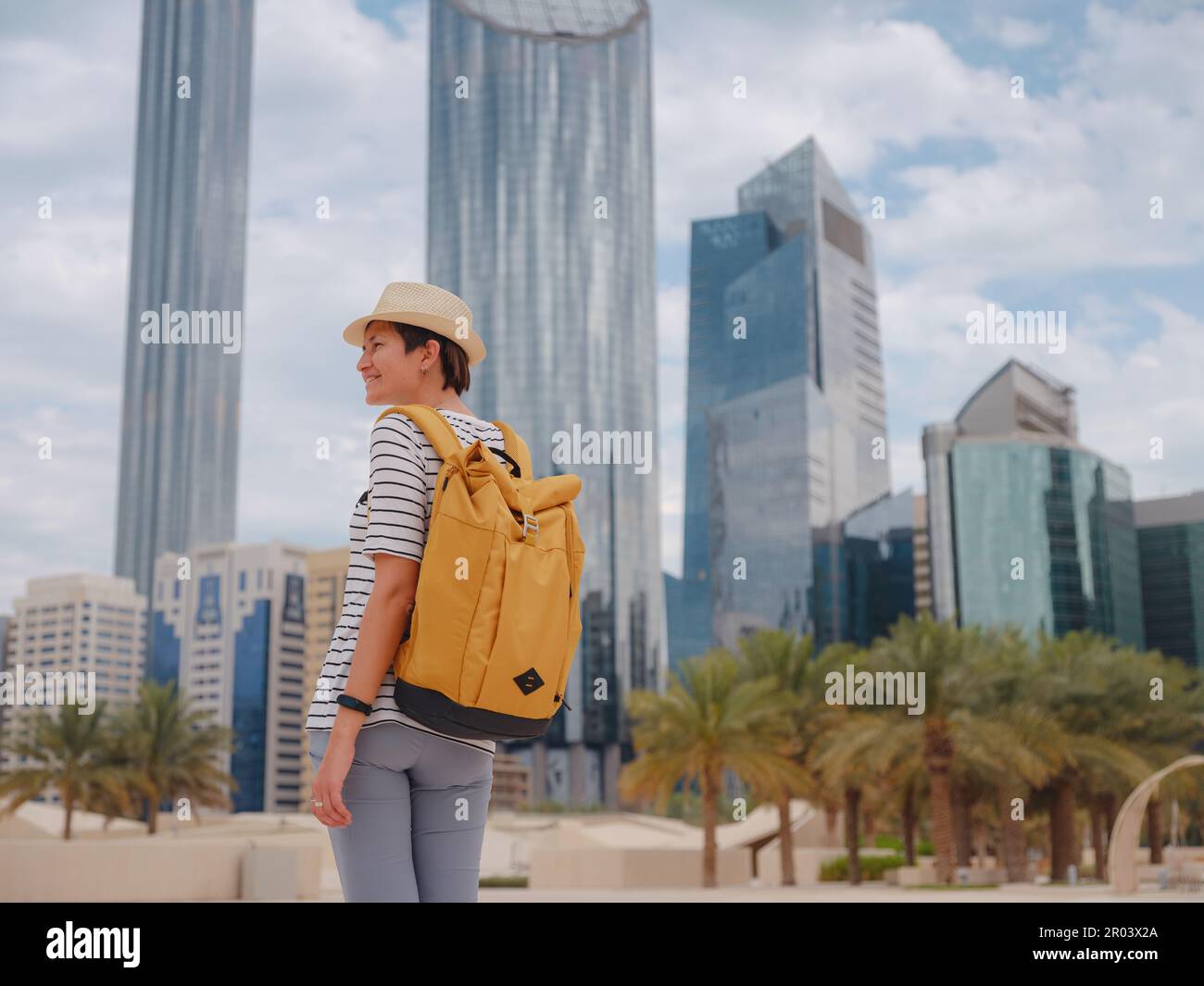 travel to the United Arab Emirates, Happy young asian female traveler ...