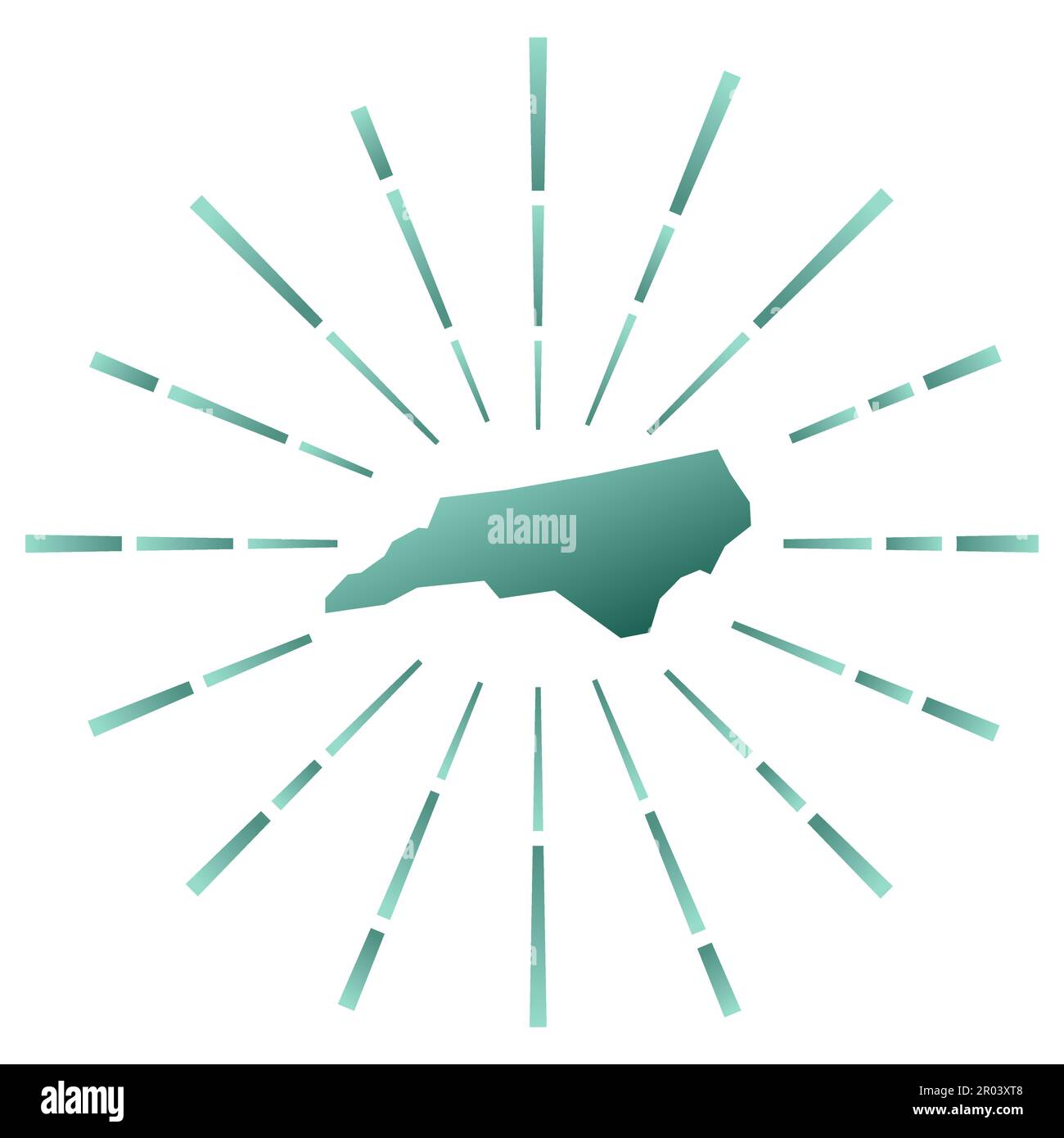 North Carolina gradiented sunburst. Map of the US state with colorful ...