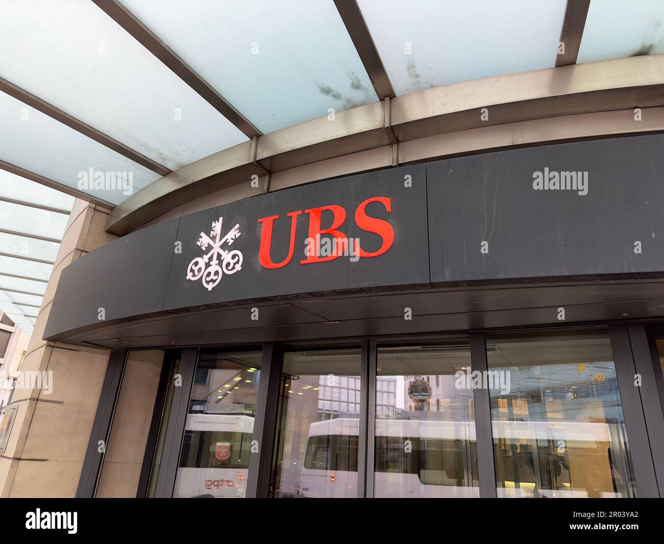 Geneva, Switzerland - Jan 12 2023: UBS bank logo in Geneva. UBS Group ...