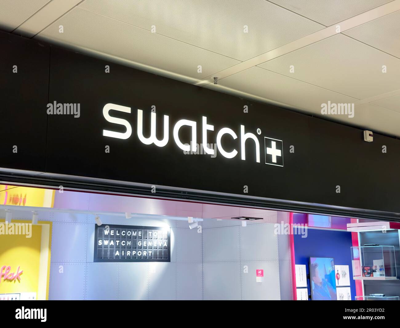 Geneva, Switzerland - Jan 16, 2023: Swatch store in Geneva. Swatch is a ...